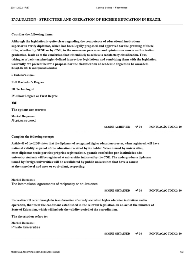 Course Status - Faceminas STRUCTURE | PDF | Academic Degree | Master's ...