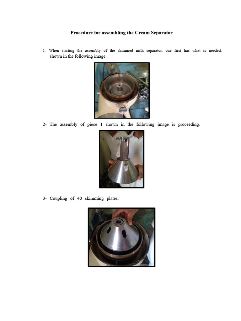 Cream Separator Assembly Procedure | PDF