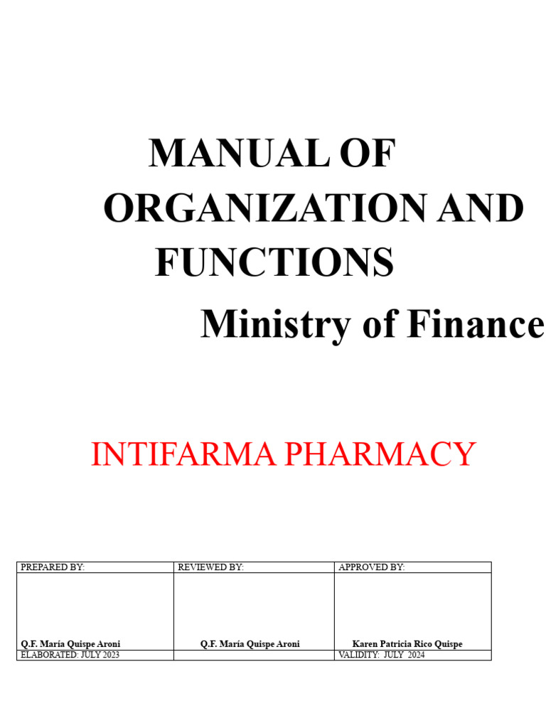 MOF - ORGANIZATION AND FUNCTIONS MANUAL INTIFARMA PHARMACY | PDF ...