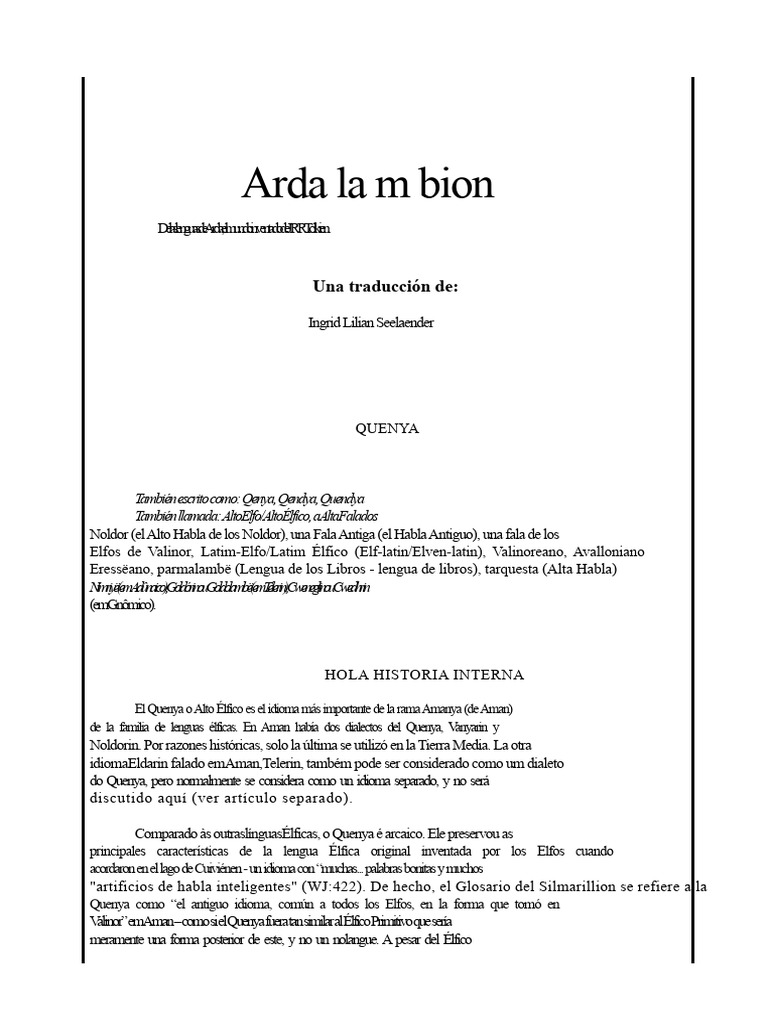 Quenya: El Alto Élfico de Tolkien | PDF | Razas de la Tierra Media ...