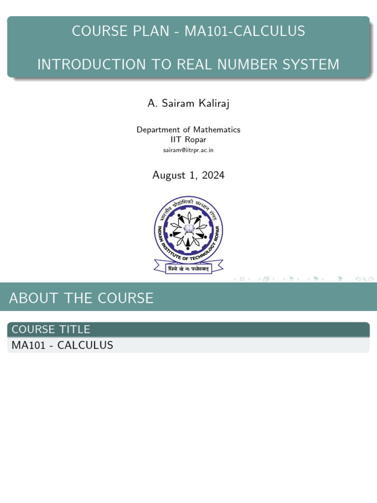 MA101(2023 24) Introudction to Reals | PDF | Derivative | Integral