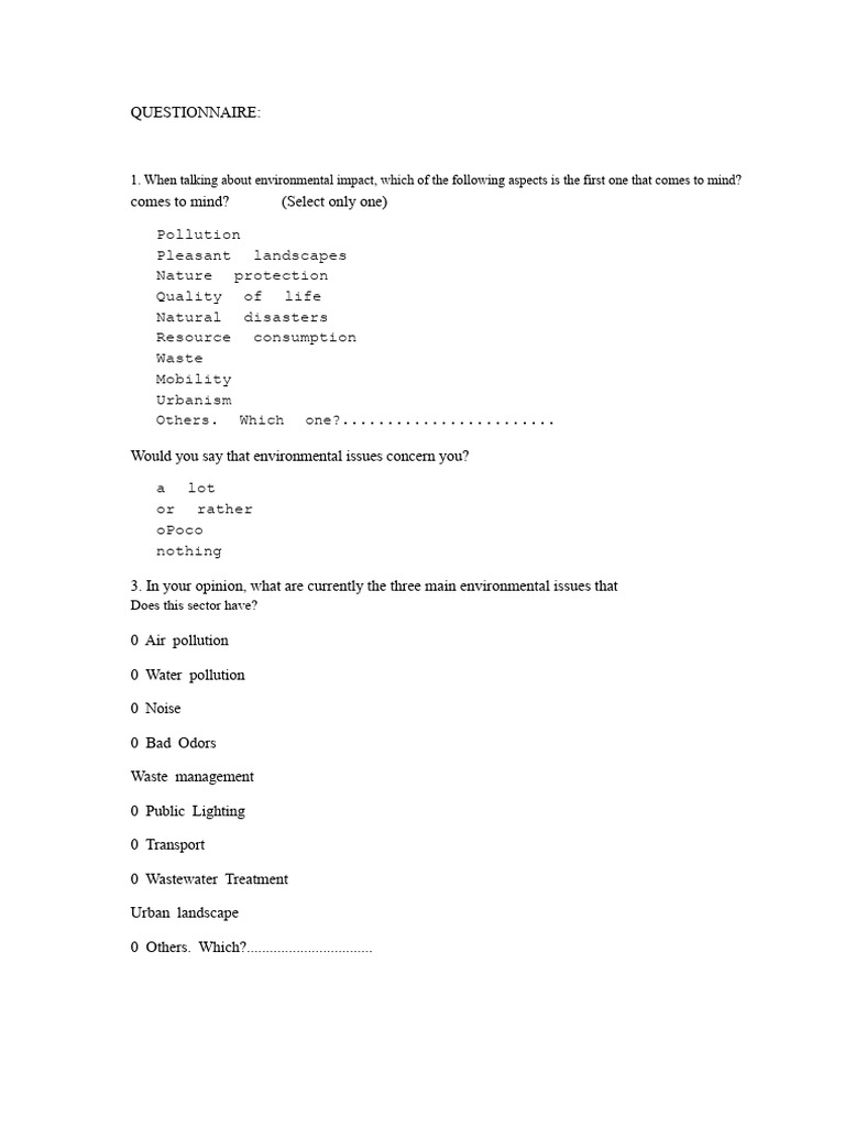 Environmental Impact Awareness Survey | PDF | Waste | Environmental ...