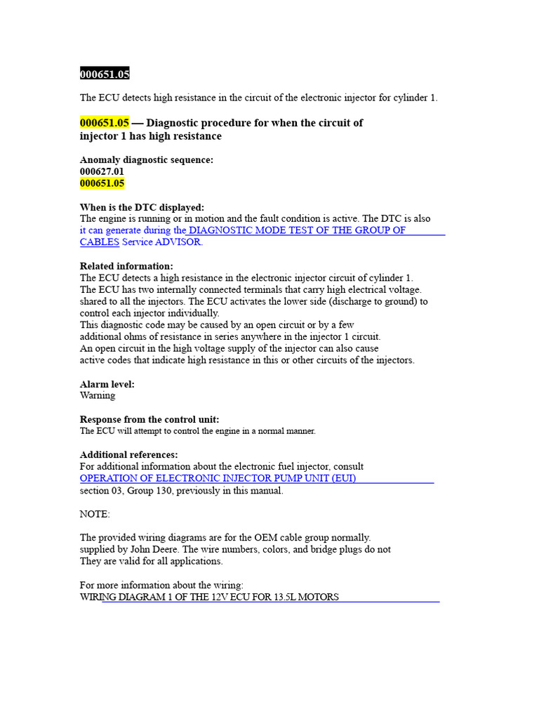 000651.05 - High Resistance in Injector Circuit No. 1 | PDF ...