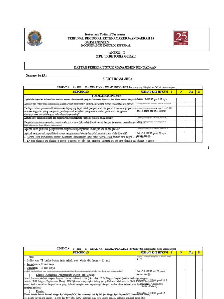 Daftar Periksa Pengadaan Yudikatif | PDF