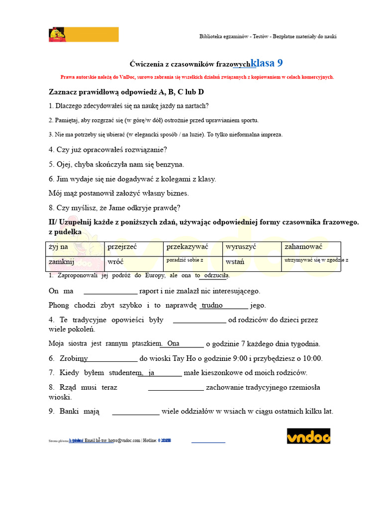 Bai Tap Phrasal Verb Klasa 9 | PDF