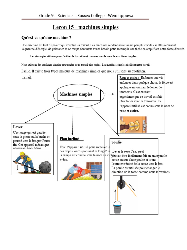 Machines simples en sciences de 9e | PDF | Levier (mécanique) | Machine