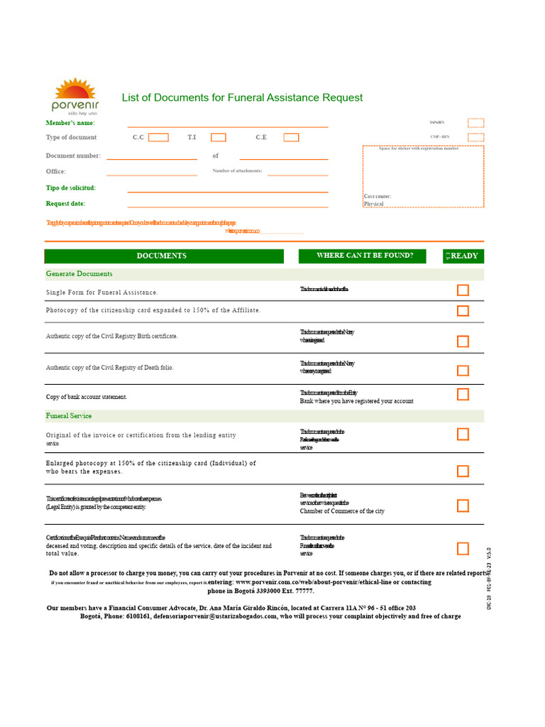 Funeral Assistance Request Documents List | PDF