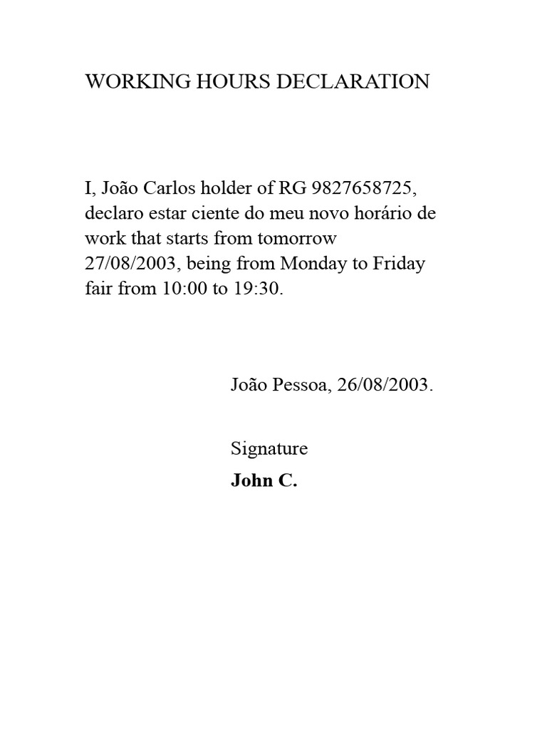 Work Schedule Declaration | PDF