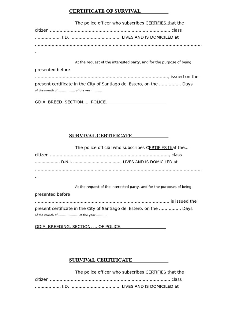 Survival Certificate | PDF