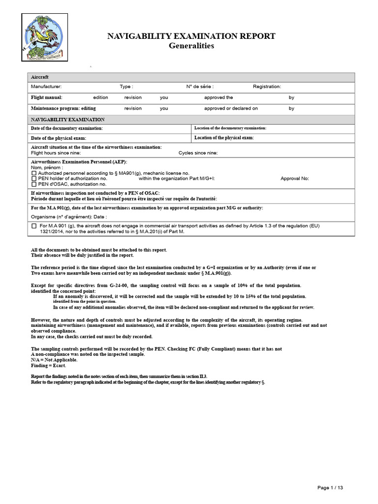 Aircraft Navigability Examination Report | PDF | Verification And ...