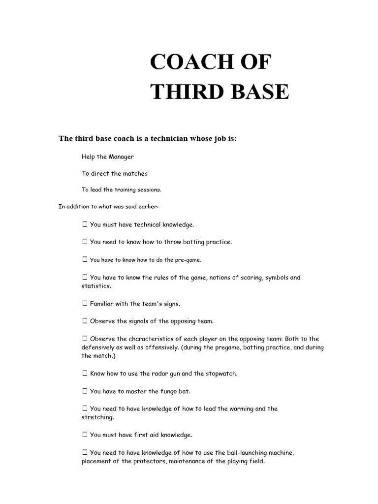 Role and Responsibilities of a Third Base Coach | PDF | Pitcher ...