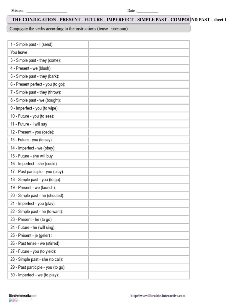 Verb Conjugation Practice Sheets | PDF | Grammatical Tense ...