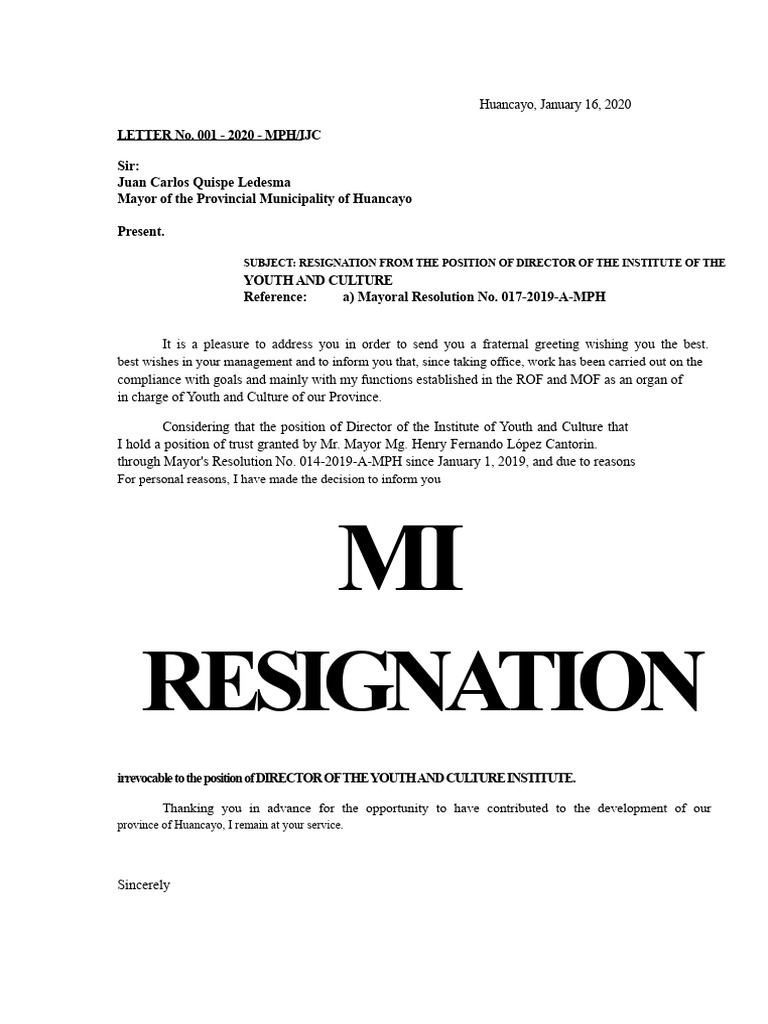 Letter of Resignation From A Position of Trust | PDF