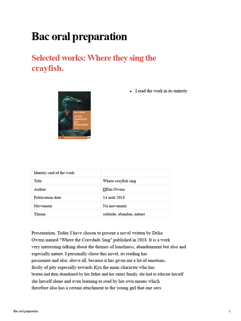 Analysis of "Where the Crawdads Sing" | PDF