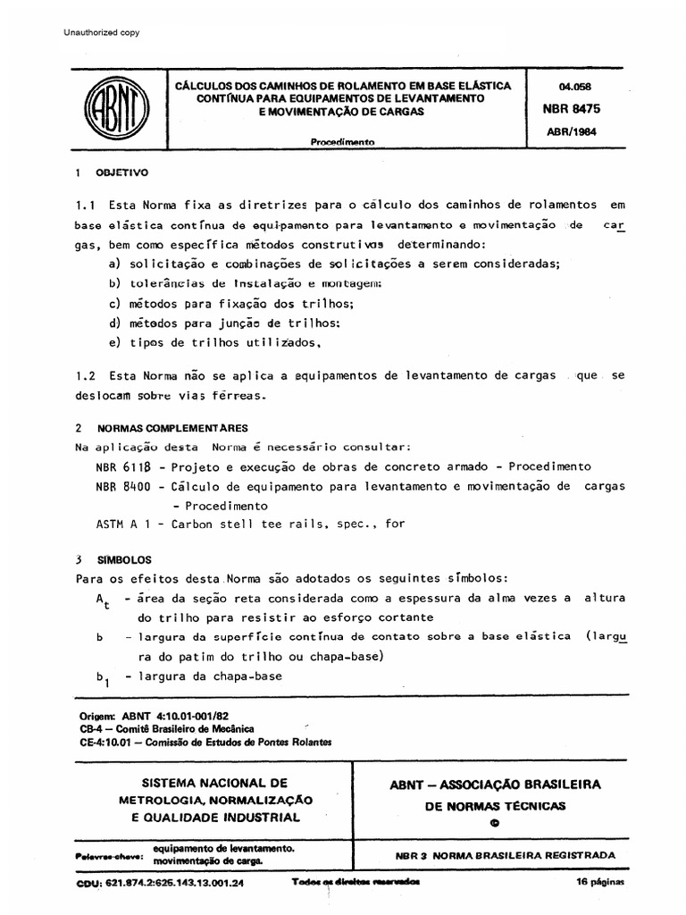 NBR 8475-1964 Calculation of Rolling Paths On Continuous Elastic Bases ...