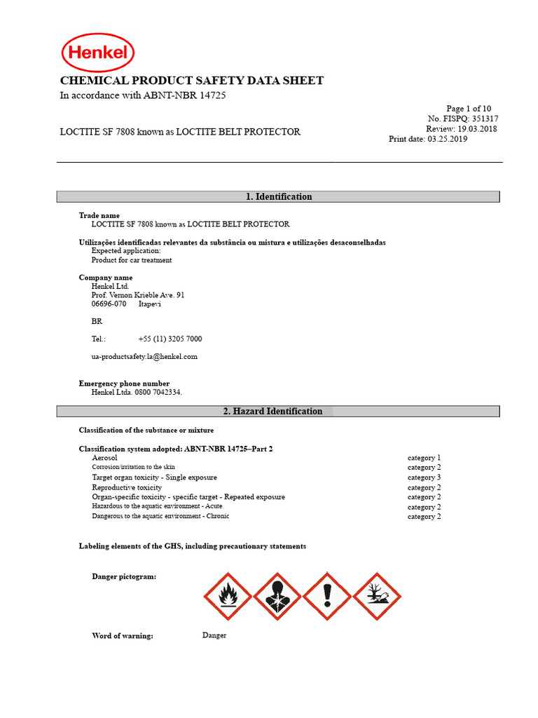 LOCTITE SF 7808 Safety Data Sheet | PDF | Dangerous Goods | Toxicity