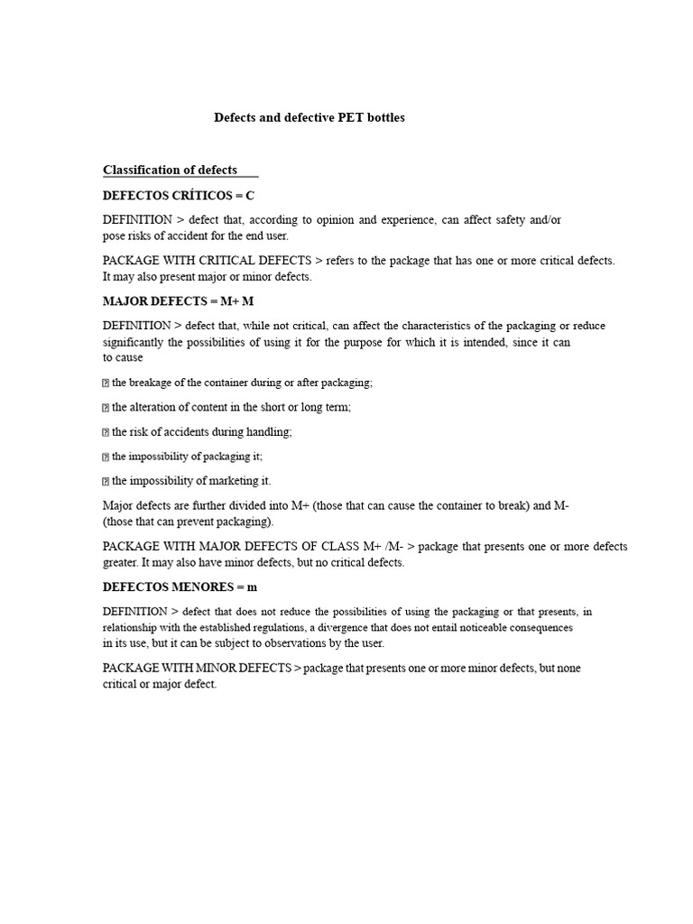Defects and defective of Product PET Bottles.docx | PDF | Risk