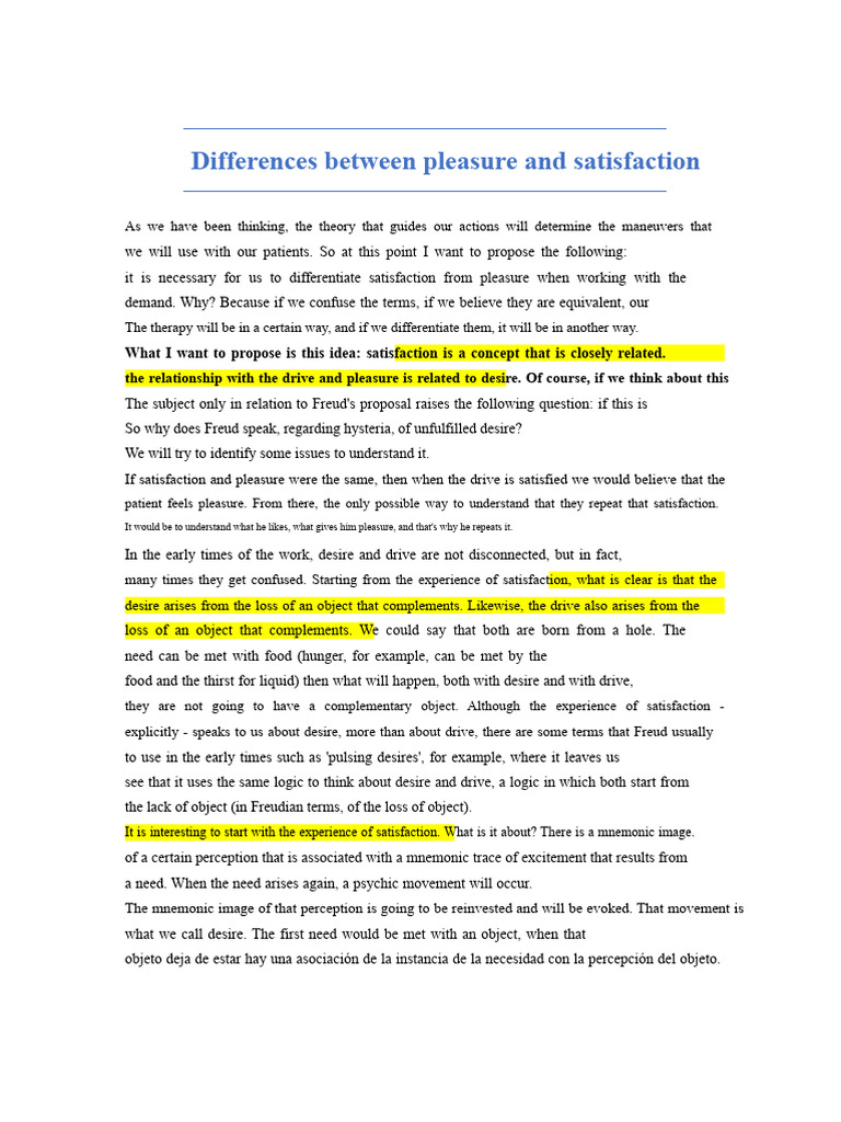 Understanding Pleasure vs. Satisfaction | PDF | Pleasure | Sigmund Freud