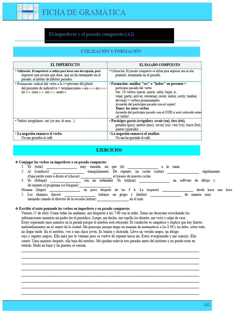 Imperfecto y Pasado Compuesto A2 | PDF | Verbo | Gramática