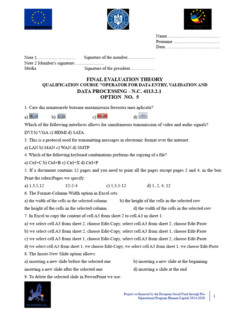 Test 5 - Course Operator Introduction, Processing, Data Validation ...