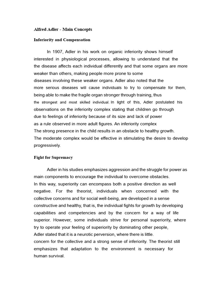 Alfred Adler - Main Concepts of Personality Theory | PDF | Cognition ...