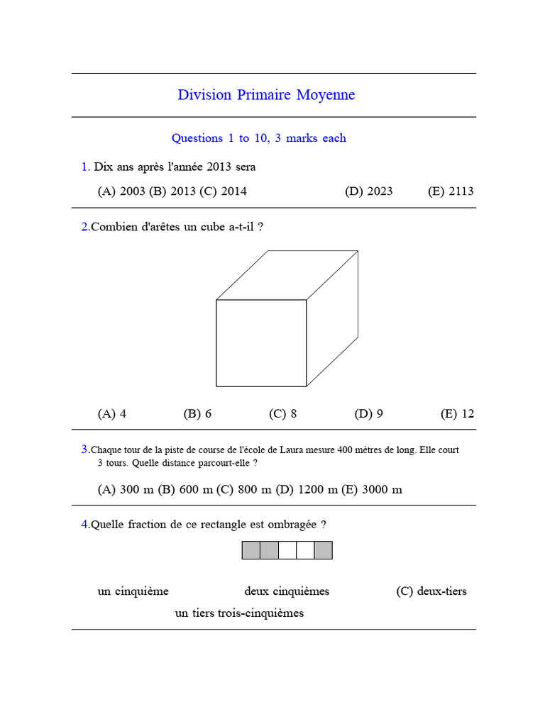 Questions de mathématiques pour enfants | PDF