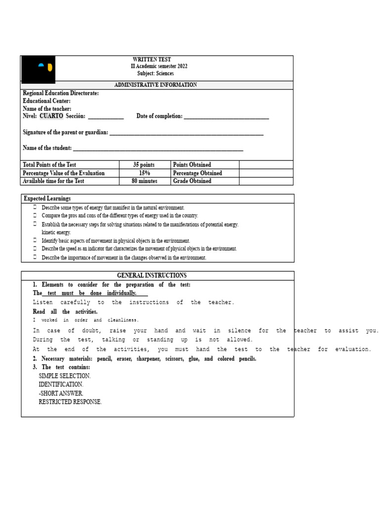 4th Test Science I Test.docx | PDF | Ecology | Adaptation