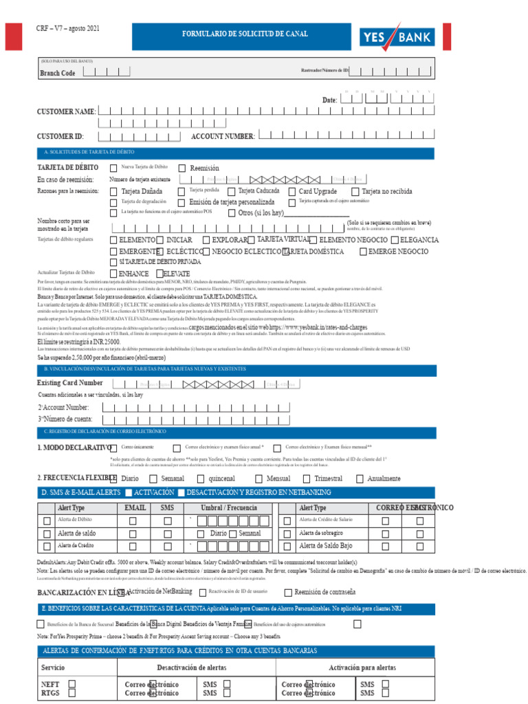 Solicitud de Tarjeta de Débito YES Bank | PDF | Tarjeta de débito | Cheque