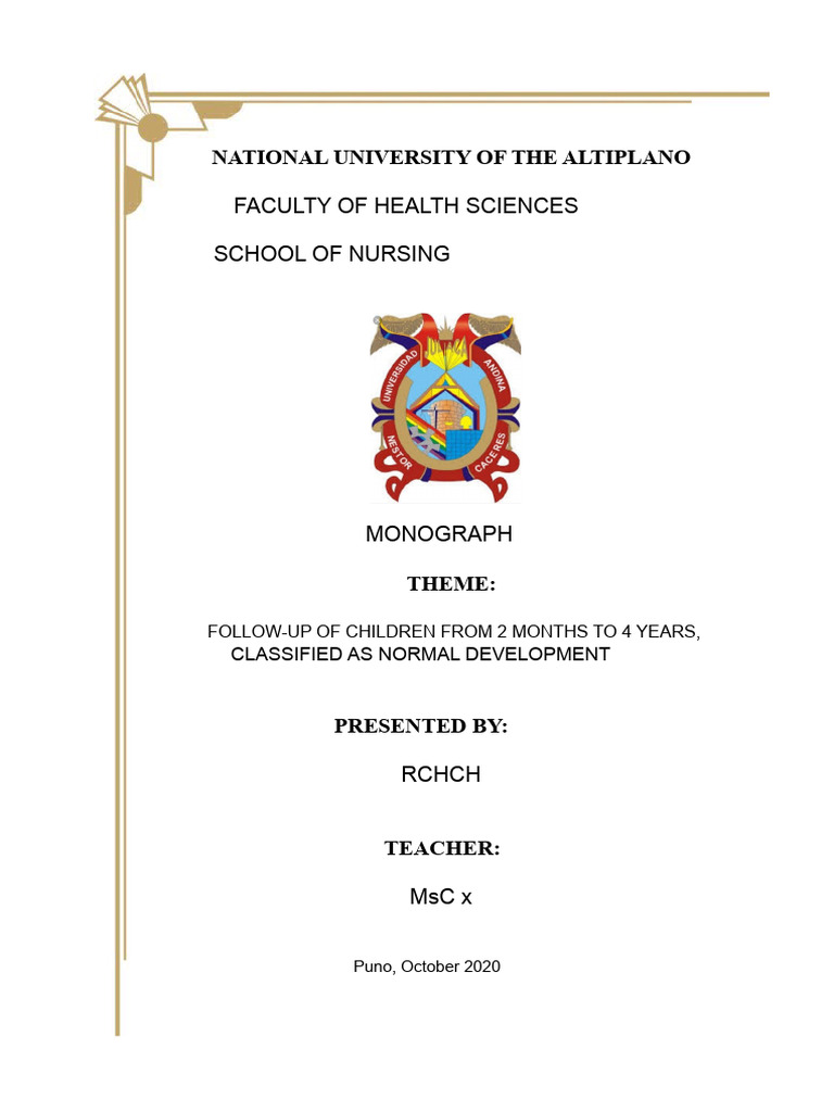 Monograph on the Follow-up of a Child from 2 Months to 4 Years | PDF ...