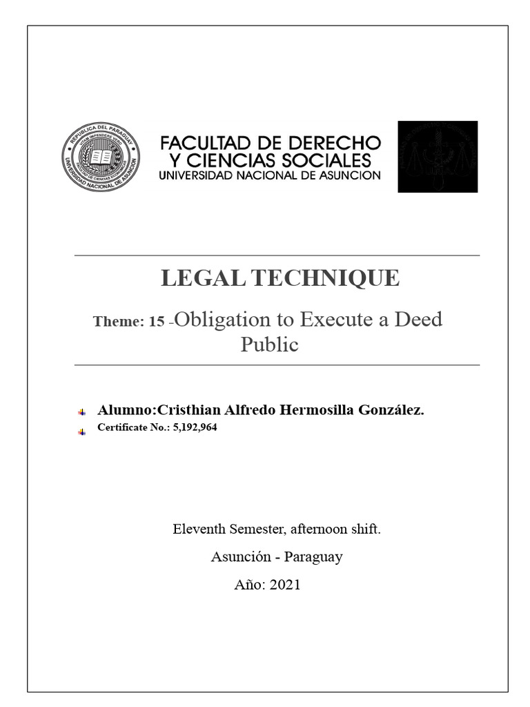 Legal Technique - Obligation To Execute A Public Deed | PDF | Deed ...