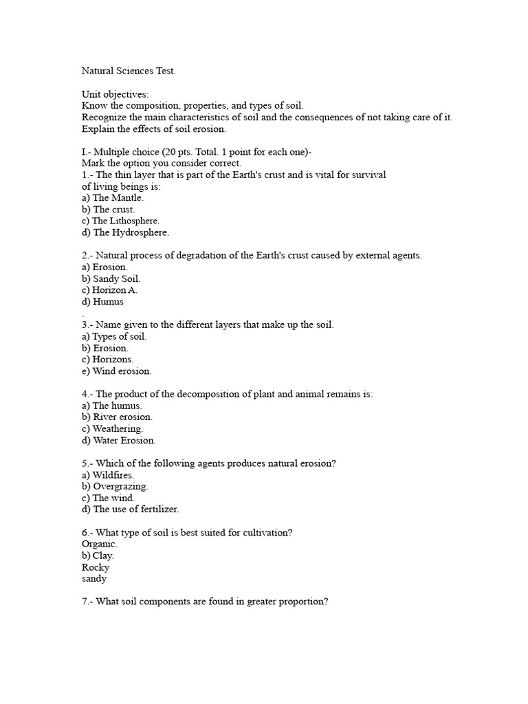 Natural Sciences Test the soil.docx | PDF | Soil | Organic Matter