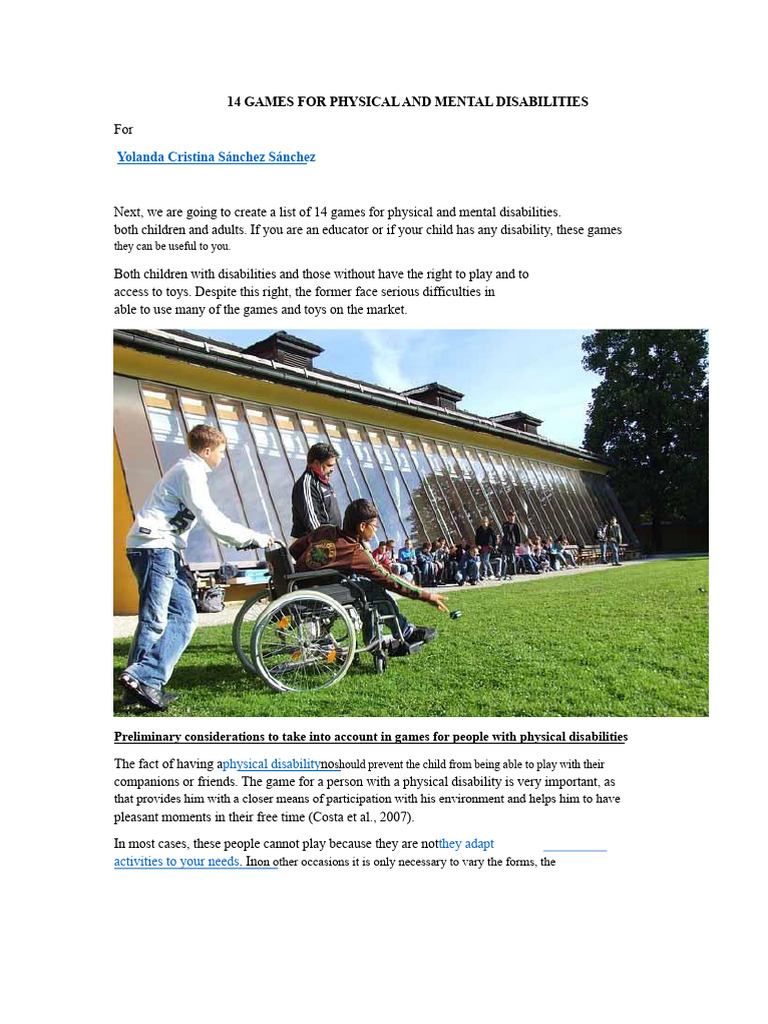 14 Games For Physical and Mental Disabilities | PDF | Disability ...