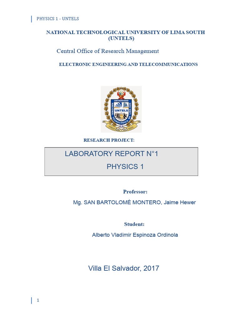 Report No. 1 Physics Laboratory 1 | PDF | Errors And Residuals ...