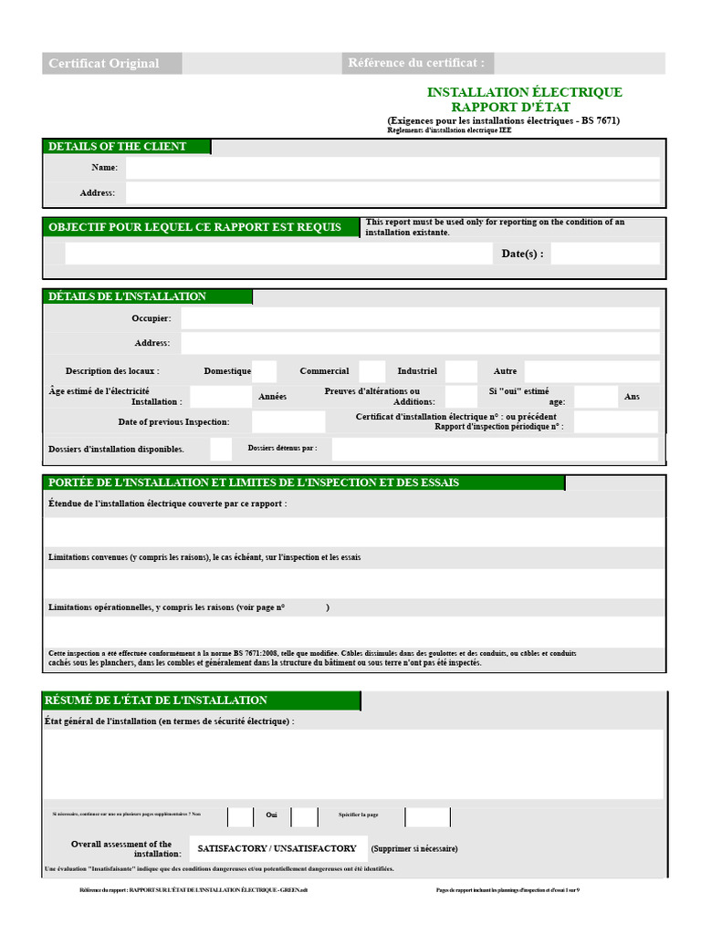Rapport d'État Installation Électrique | PDF | Impédance (électricité ...