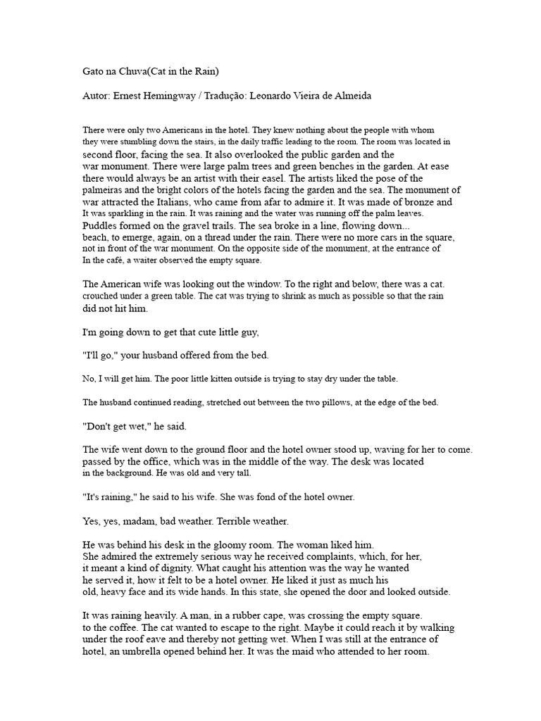 Cat in the Rain: A Hemingway Story | PDF
