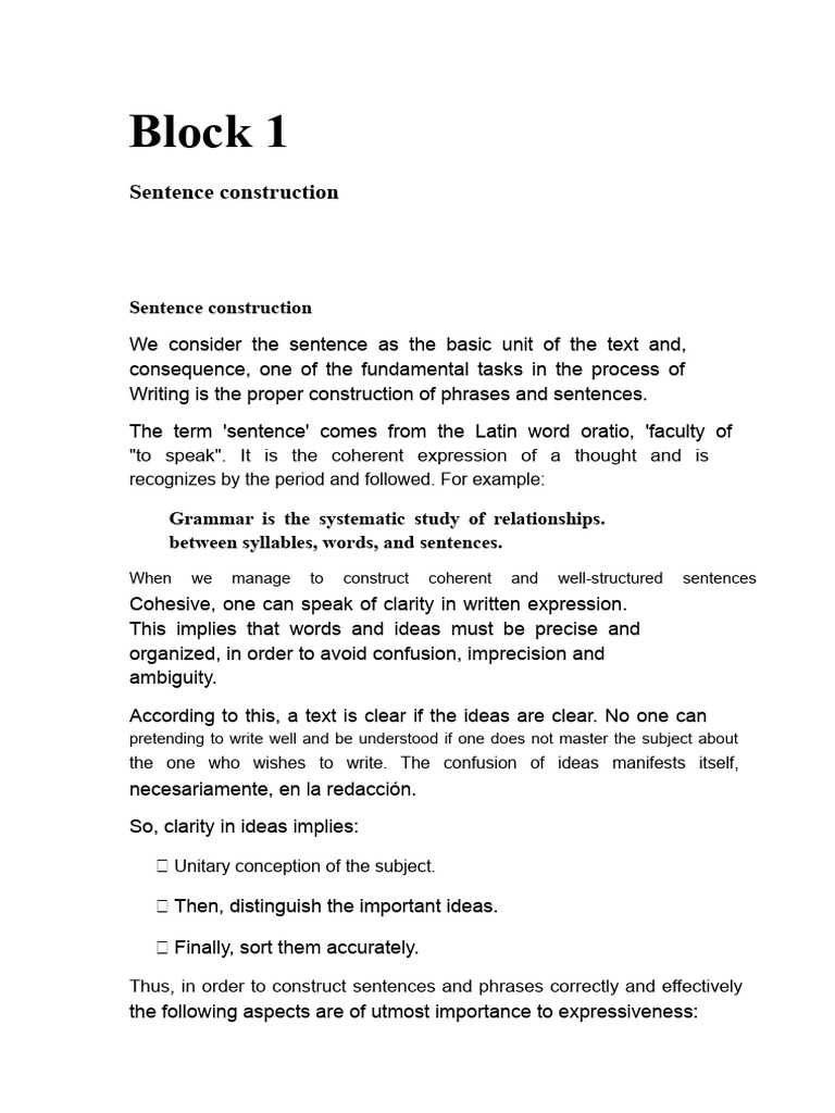 1 Sentence Construction | PDF | Subject (Grammar) | Verb