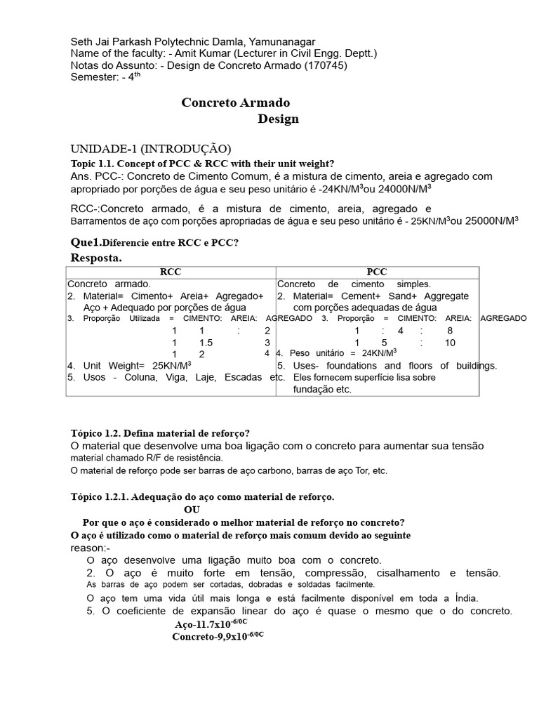 Notas de RCC do 4º Semestre 170745 | PDF | Estresse (Mecânica) | Concreto