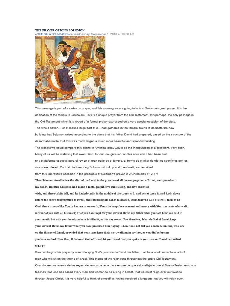 The Prayer of King Solomon | PDF | Prayer | Temple In Jerusalem