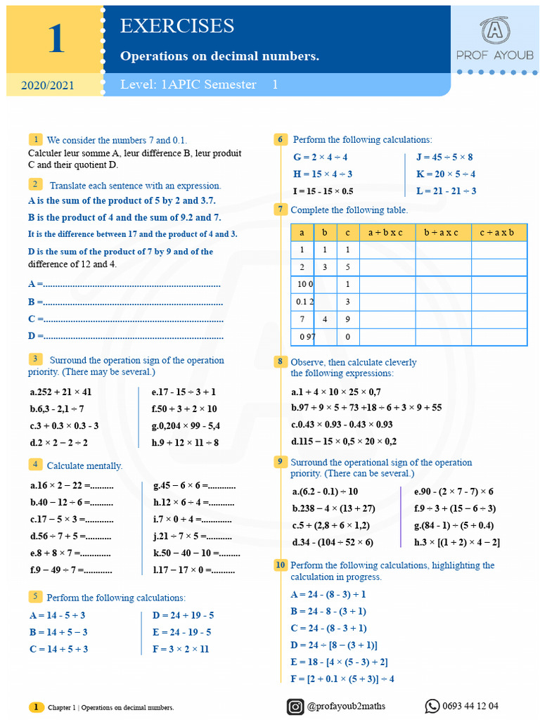 Series 1 - Chapter 1 - Operations On Decimal Numbers | PDF | Arithmetic ...