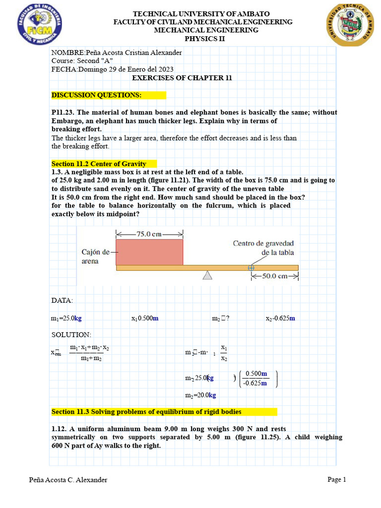 PHYSICS Exercises Chapter 11 | PDF | Deformation (Engineering) | Mechanics