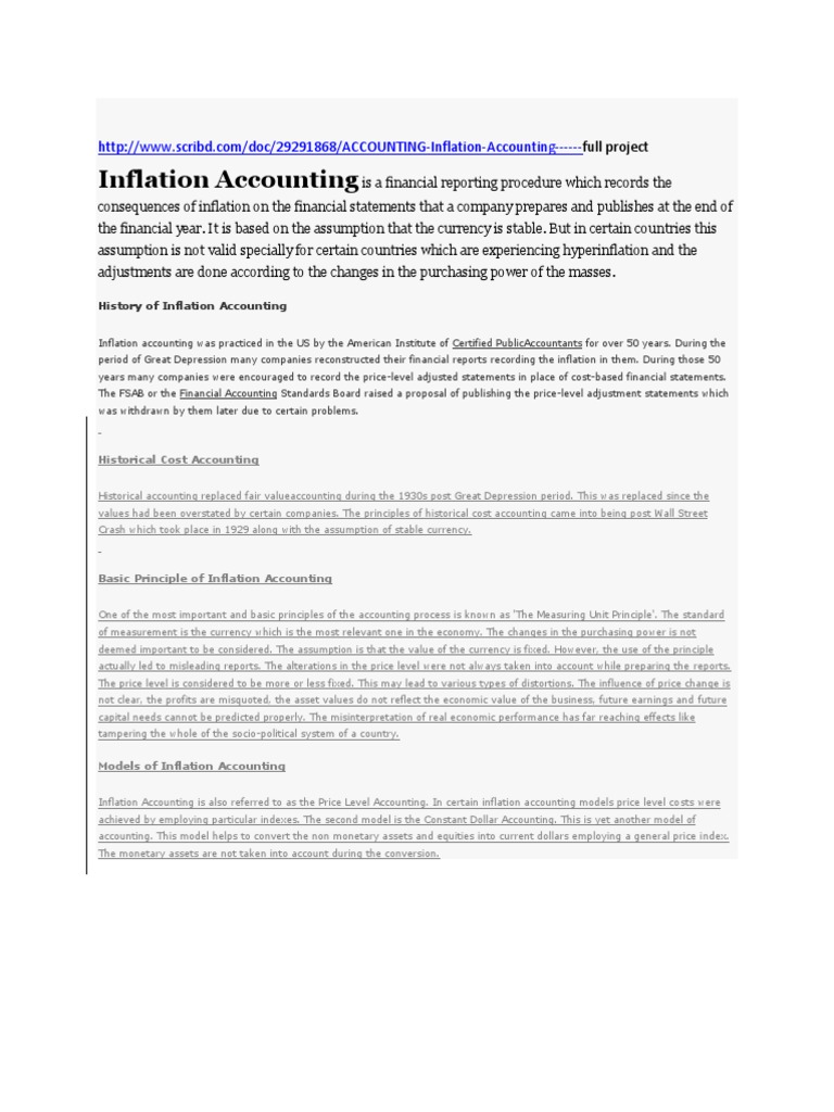 Inflation Accounting | PDF | Inflation Accounting | Historical Cost
