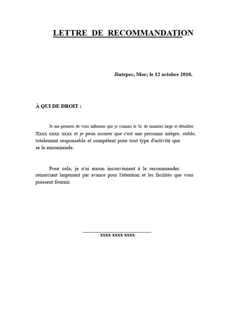 Lettre de Recommandation (Personnelle) | PDF
