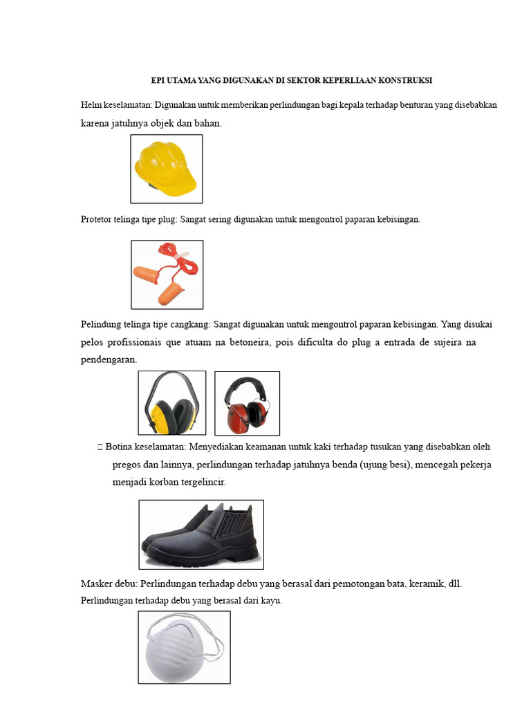 EPI Penting untuk Pekerja Konstruksi dan Mekanik | PDF