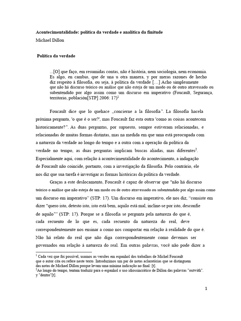 Política da Verdade e Acontecimentalidade | PDF | Michel Foucault | Verdade