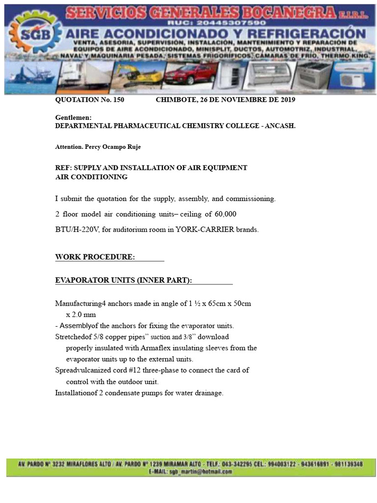 Air Conditioning Quotation | PDF