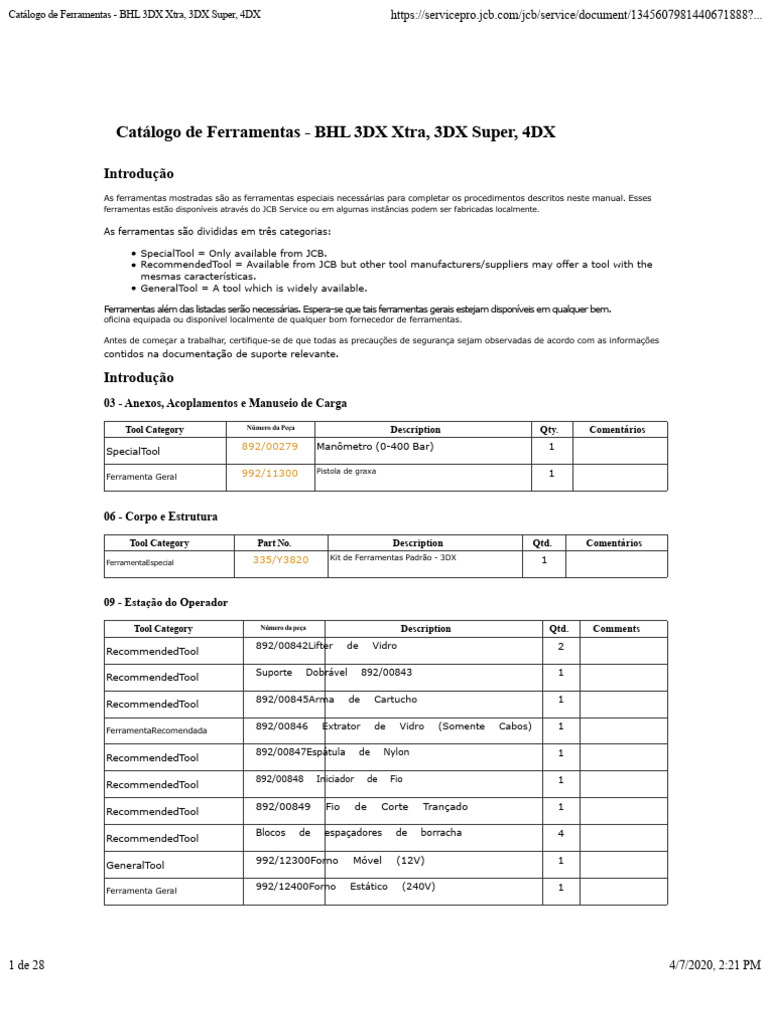 Catálogo de Ferramentas JCB BHL 3DX | PDF | Motores | Poliuretano