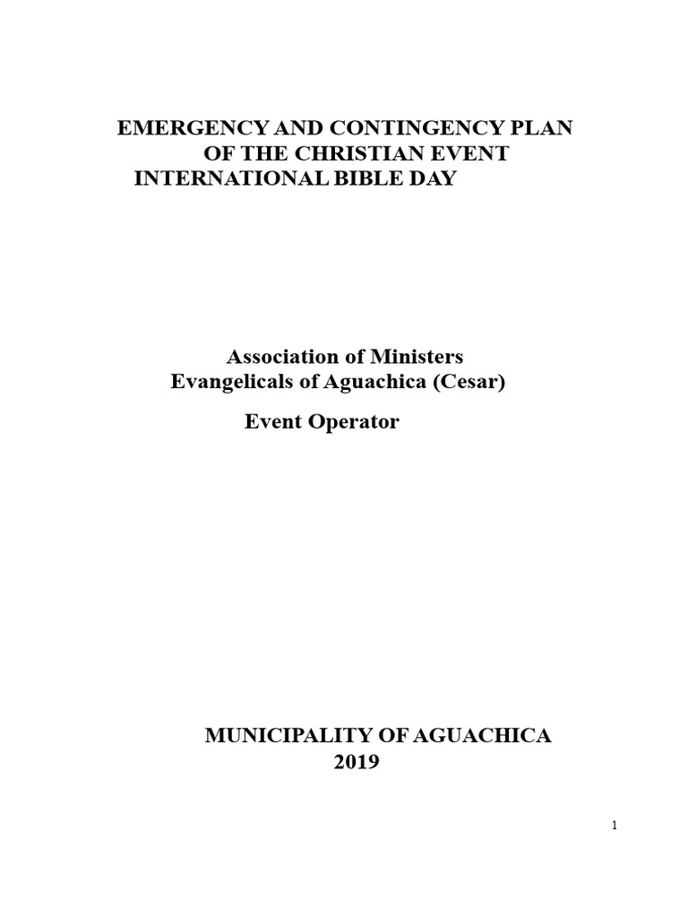 Emergency and Contingency Plan Christian Event Bible Day | PDF | Risk ...