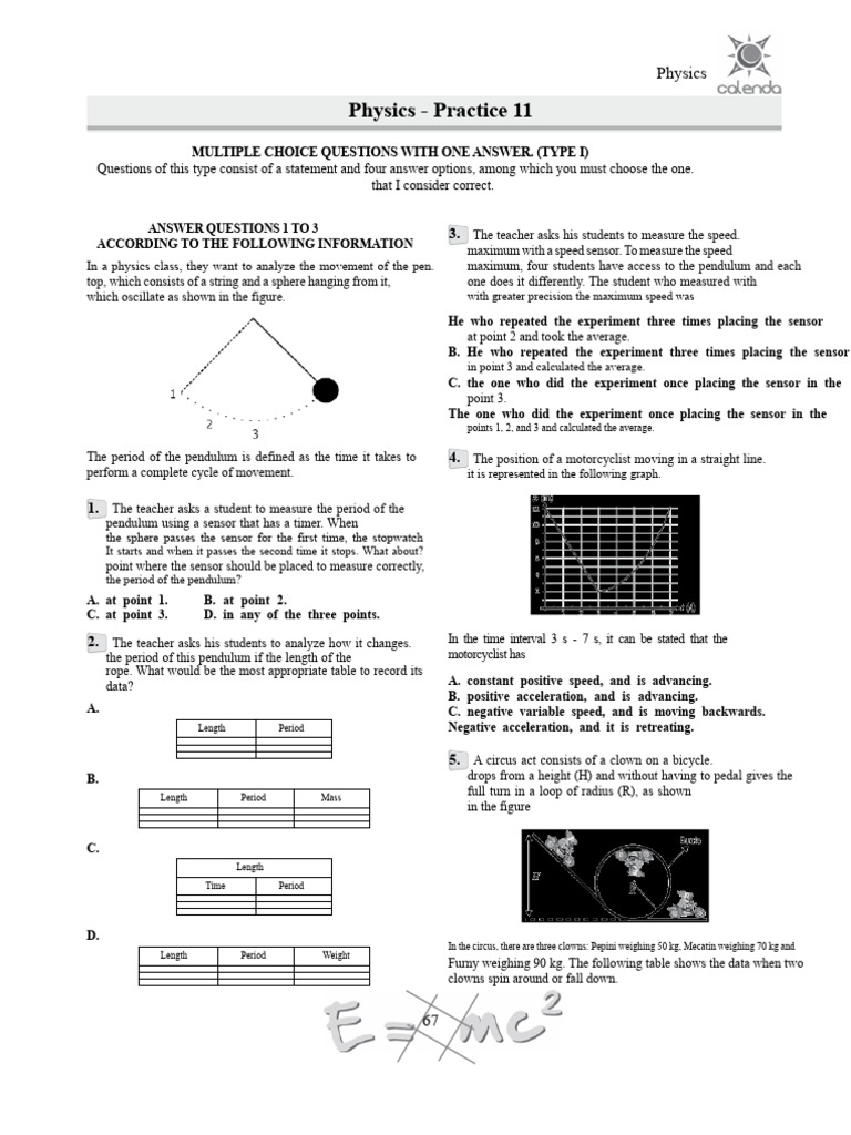Physics Practice: Multiple Choice Questions | PDF | Force | Mass
