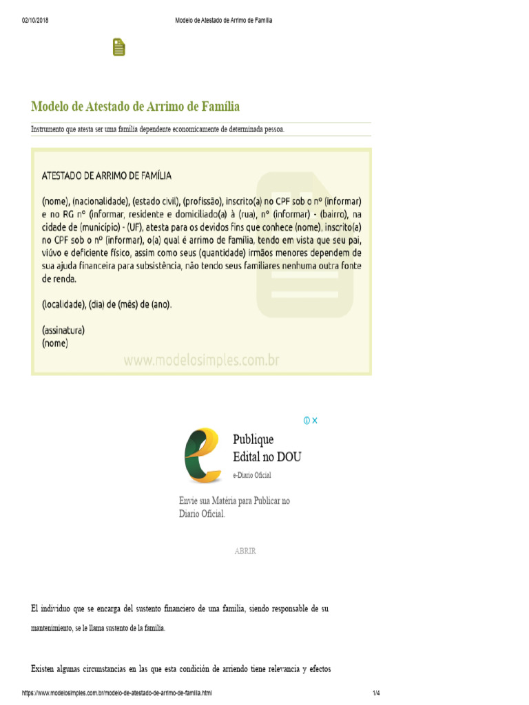 Modelo de Certificado de Sustento Familiar | PDF