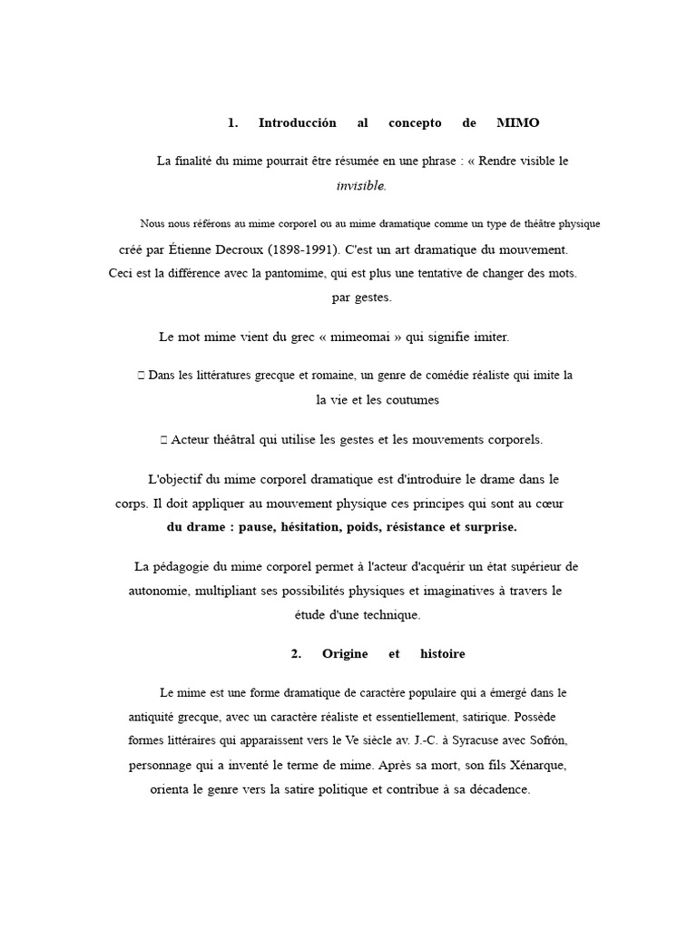 Introduction au mime corporel et pantomime | PDF | Comédie | Théâtre